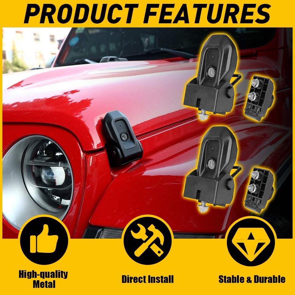 Sides Lockable Hood Latch Hood Catch Lock W/Key For 2018-23 Jeep ...