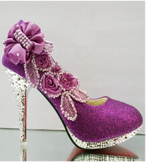 Woman's Crystal Gem Shoe 4" Heel Floral Bridal Wedding Shoes UK Size 1 ...