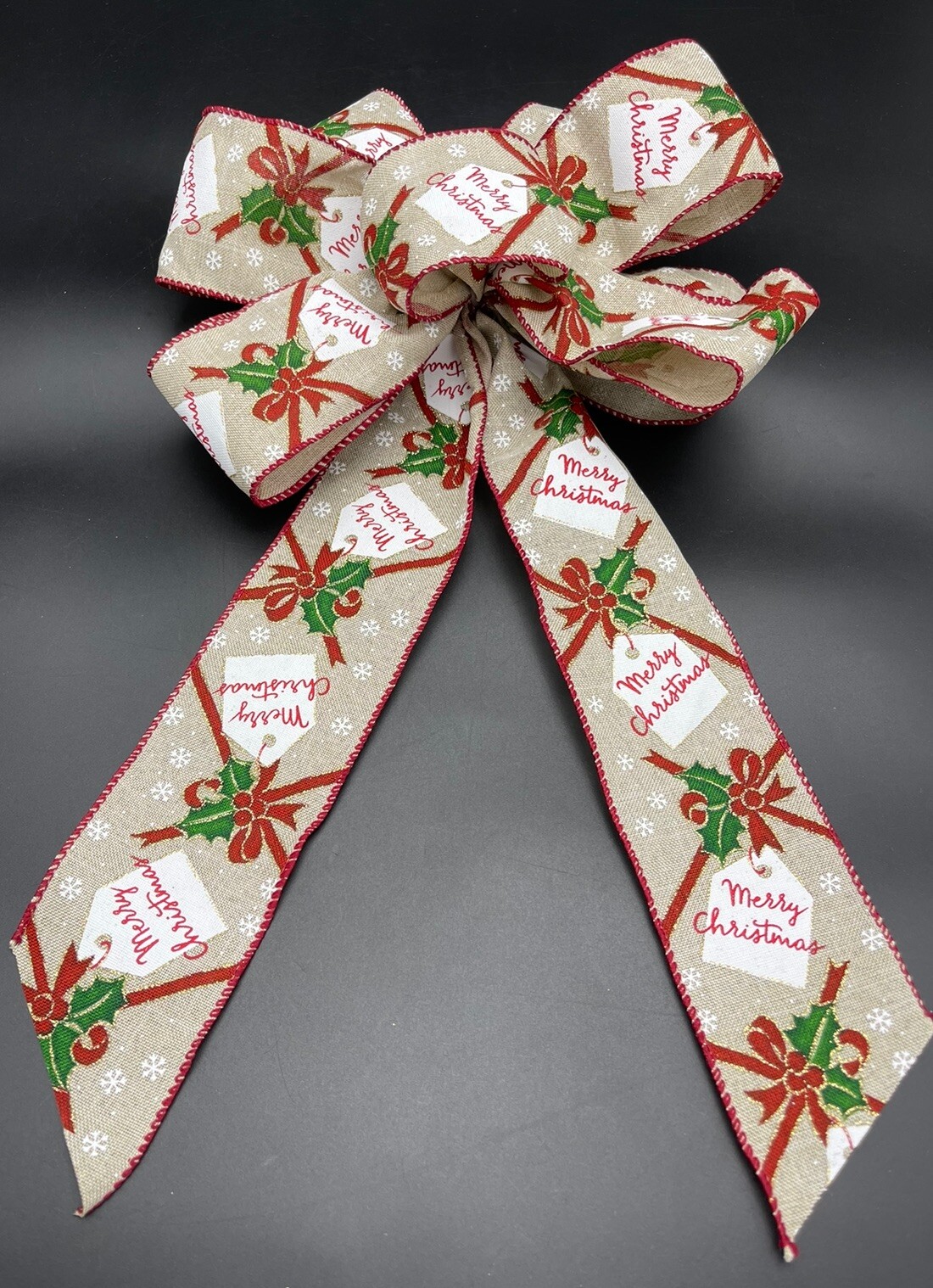 Large 9" Hand Made Bow Wired Merry Christmas Ribbon Bow 16" Length | eBay
