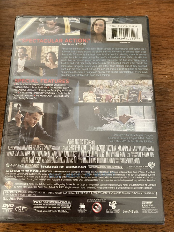 Inception (DVD, 2010) film by Christopher Nolan Leonardo DiCaprio ...