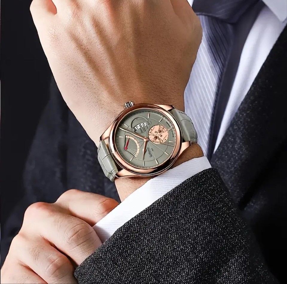 Men Watch Quartz Sport Watches Leather Date Men's Wristwatch Luminous ...