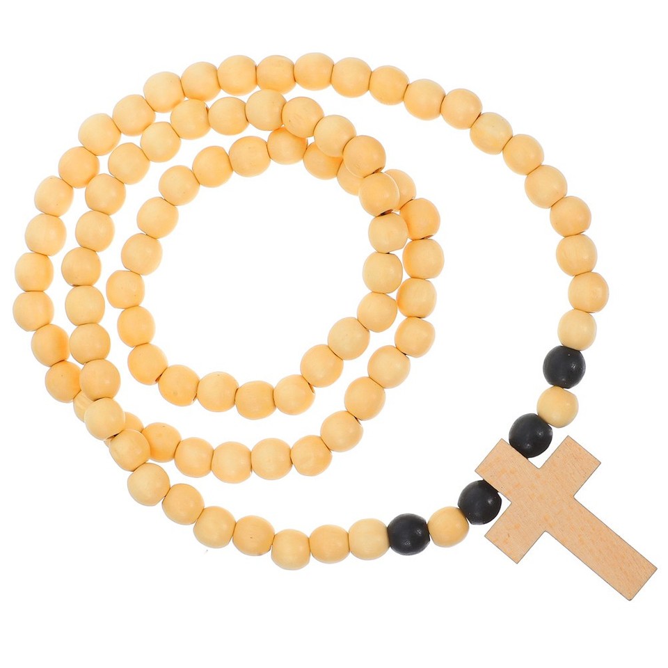 Wooden Cross Necklace Men Beaded Neck Chain Necklace Rosary Trendy ...