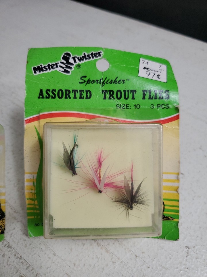 Vintage 1983 Lot 6 Mister Twister Sportfisher Trout Flies Size 10 Kmart ...