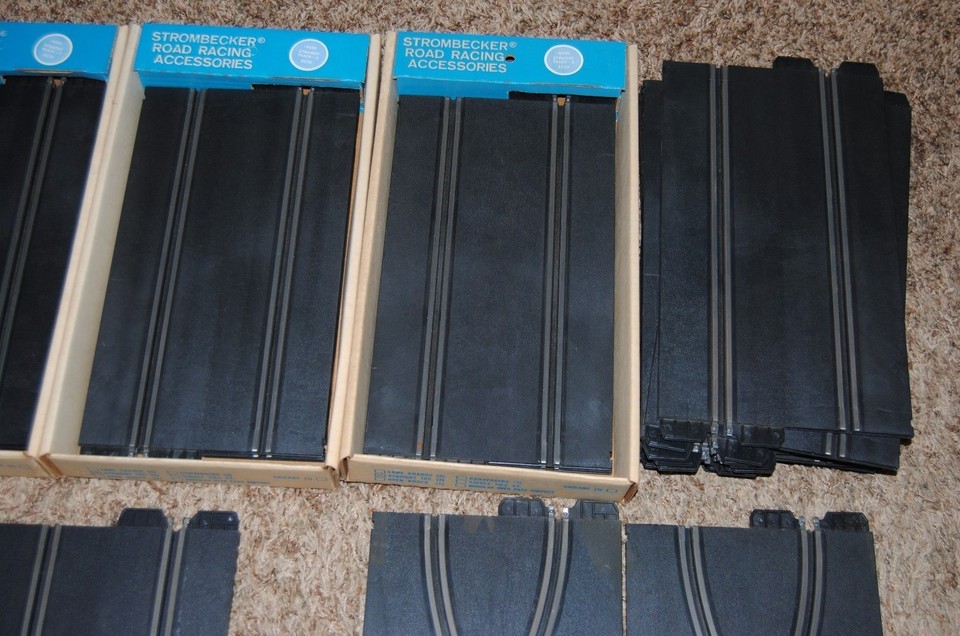 Vtg Strombecker 1/32 Slot Car Track Lot Straight Curved Lane Change Lap ...