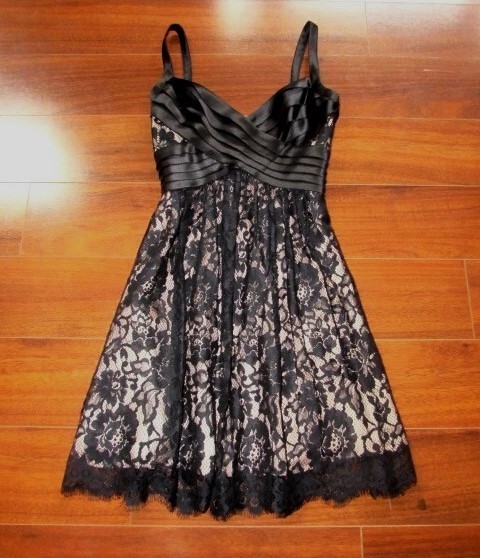 BCBG MAXAZRIA Black Lace Mini Dress 8 satin Fit Flare Crinoline ...