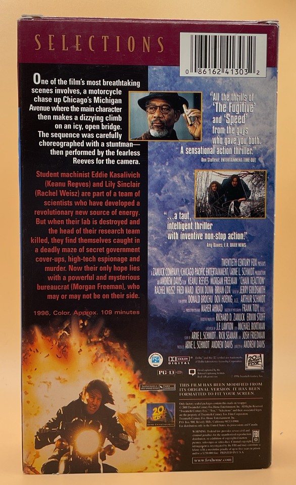 Chain Reaction VHS 1996, 2000 Keanu Reeves Morgan Freeman **Buy 2 Get 1 ...