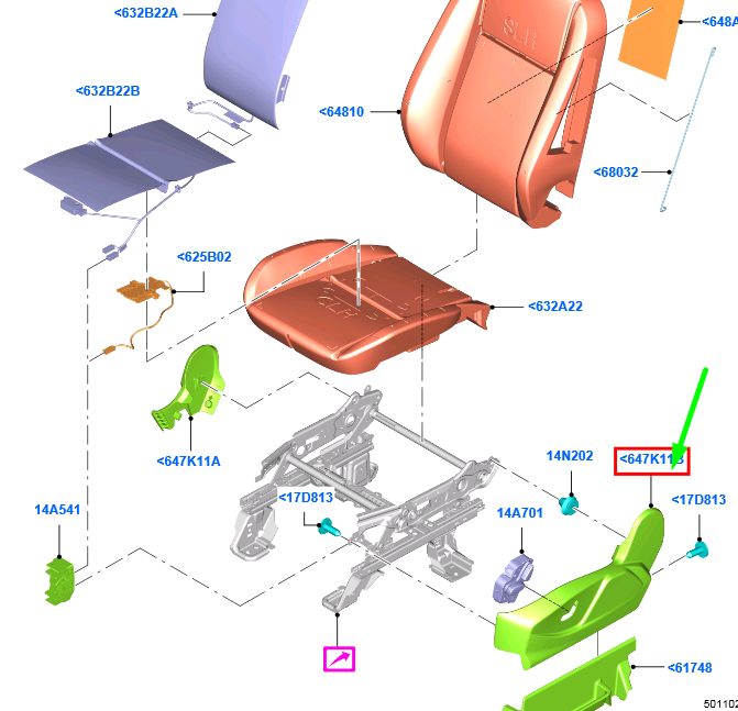 FORD GRAND C-MAX MK2 Front Right Seat Outer Shield Panel LHD 1844022 ...