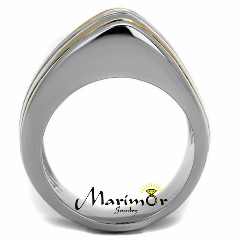 Stainless Steel Two Toned Gold & Silver with Black Epoxy Fashion Ring ...