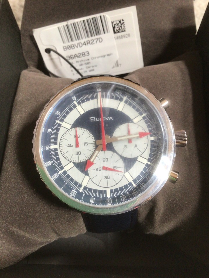 Bulova Men's Archive Series Quartz Chronograph Blue Leather Watch 46 MM ...