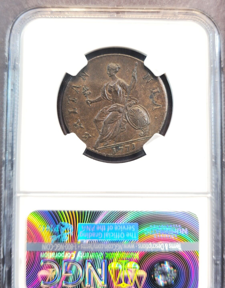 1771 GREAT BRITAIN 1/2 PENNY GEORGE III NGC AU 55 BN SCARCE HIGH GRADE ...