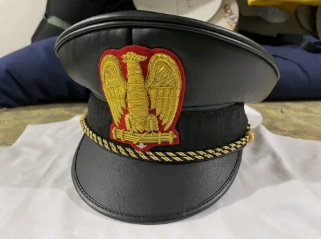 BLACK LEATHER WW2 WWII ITALIAN FASCIST OFFICER VISOR / HAT / CAP ...