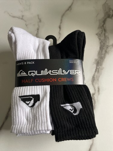 New Quiksilver Designer Mens Mega 8 Pack Street Crew Cut Socks Black ...