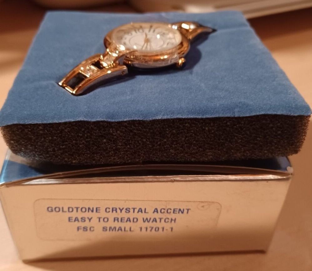 Avon Gold Tone Crystal Accent Quartz Easy To Read Wrist Watch | eBay