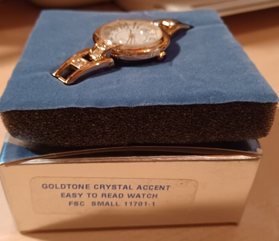 Avon Gold Tone Crystal Accent Quartz Easy To Read Wrist Watch | eBay