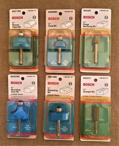 BOSCH Lot of 6 Different Carbide-Tipped Router Bit Set 1/4" Shank Free ...