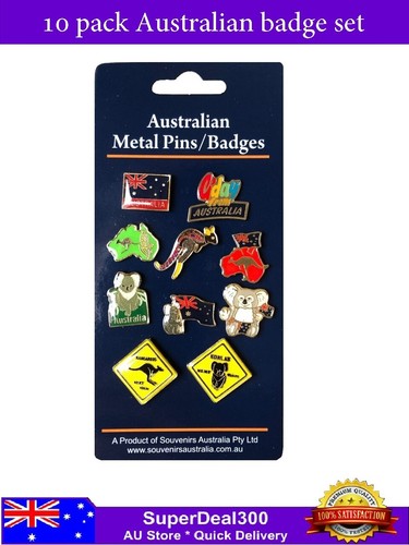 10 Pack Australian Metal Pin Badge Koala Kangaroo Australia Flag ...