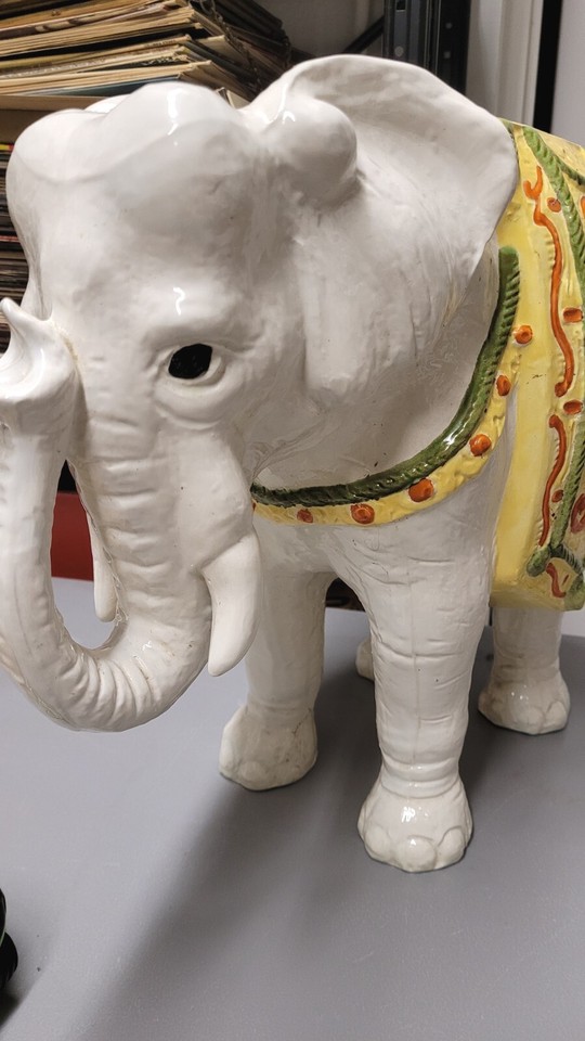 Retro HOLLYWOOD REGENCY 19" Ceramic ELEPHANT Trunk Up Garden Plant ...