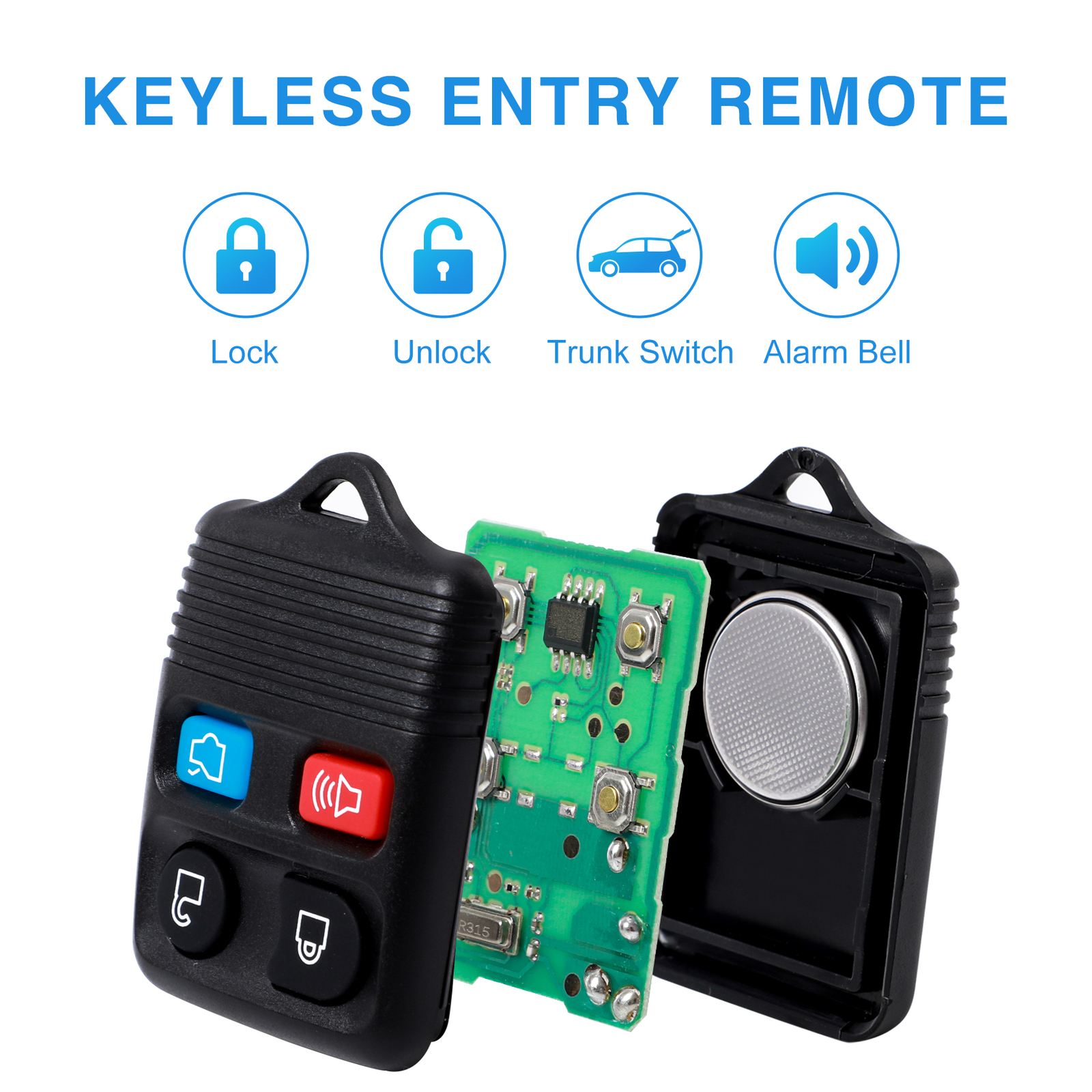 2 Keyless Entry Remote Control 4 Button Car Key Fob Clicker Transmitter ...