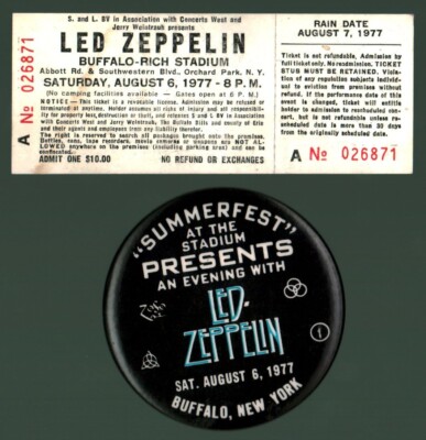 LED ZEPPELIN-John Bonham-1977 UNUSED Concert Ticket & Promotional Pin ...