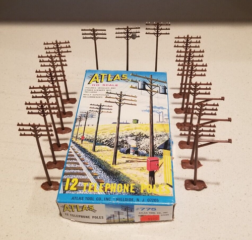 Vintage 1970s Train HO Scale Lot 15 Telephone Poles Atlas Tool Co Box ...