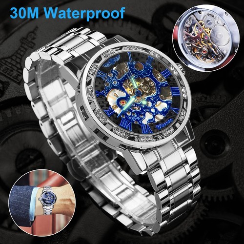 Men's Automatic Mechanical Wrist Watch Stainless Steel Blue Dial ...