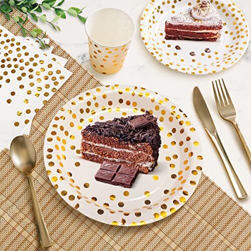 175 Piece Gold Party Supplies Set Serves 25 Gold Paper Plates Napkins ...