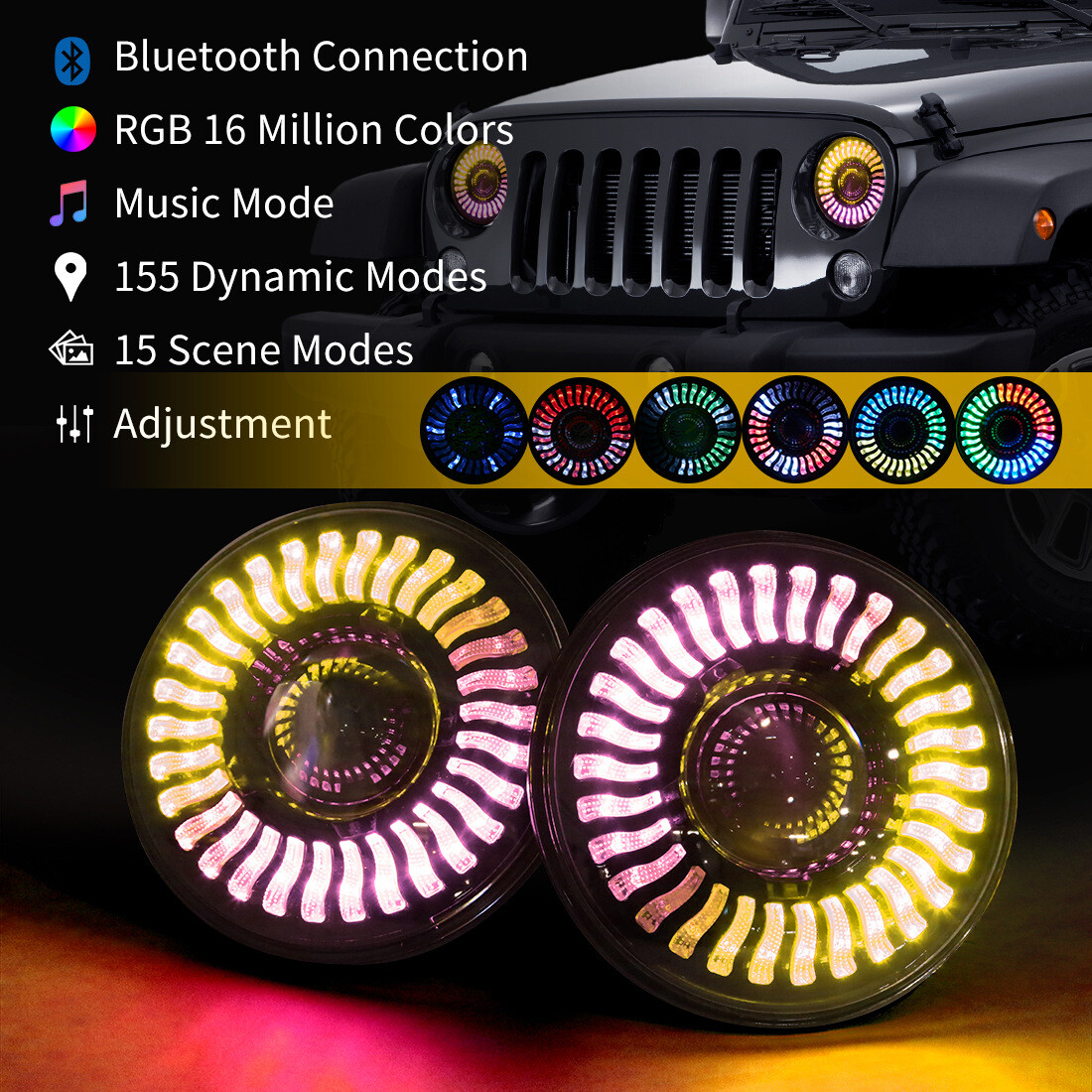 9" RGB Halo Led Headlight Demon Eye for Jeep Wrangler JL JLU Gladiator ...
