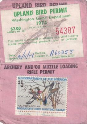 1974, WA State: Hunting License W/Federal Duck Stamp(RW41),See Remark ...