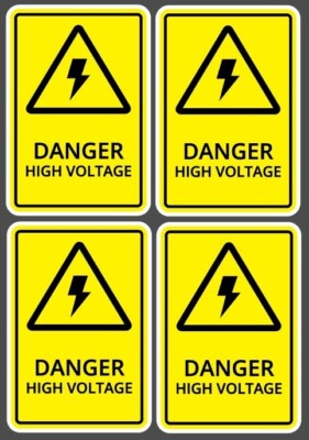 4pack DANGER HIGH VOLTAGE Waterproof Vinyl 145x100mm OHS WHS STICKER ...