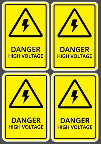 4pack DANGER HIGH VOLTAGE Waterproof Vinyl 145x100mm OHS WHS STICKER ...