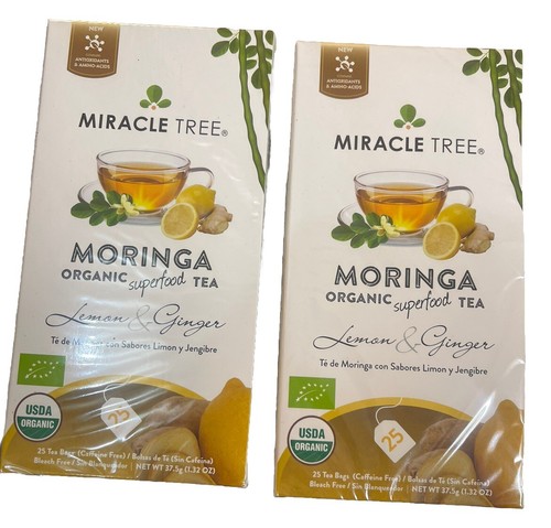 2 Organic Moringa Lemon Ginger Superfood 25 Teabags Miracle Tree Caffeine Free 4796005230370| eBay