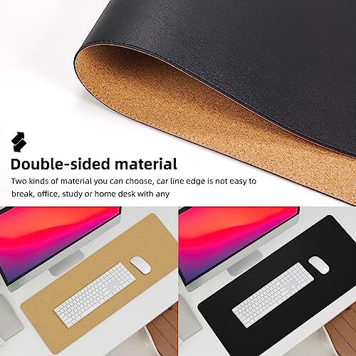 Large Desk Mat 47.2" x 17" Leather Desk Pad Protector with Natural Cork ...