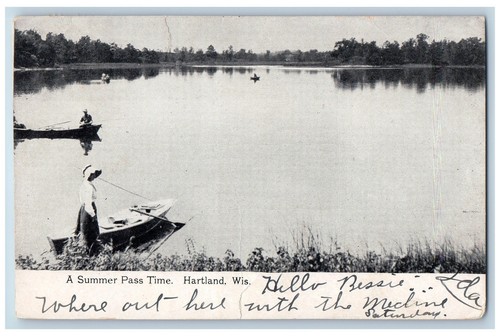 Hartland Wisconsin Postcard A Summer Pass Time Boating Scenic View 1907 ...