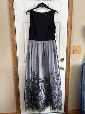 Jessica Howard Women's Pleated Floral-Border Gown Black/Gray Sz 16. (C2 ...