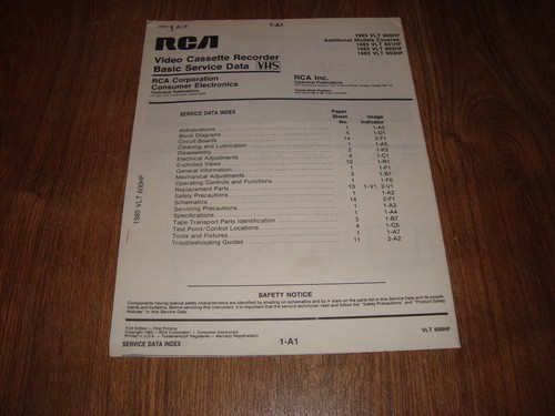 RCA Video Cassette Recorder Basic Service Data 1985 VLT 600HF 601HF 602 ...