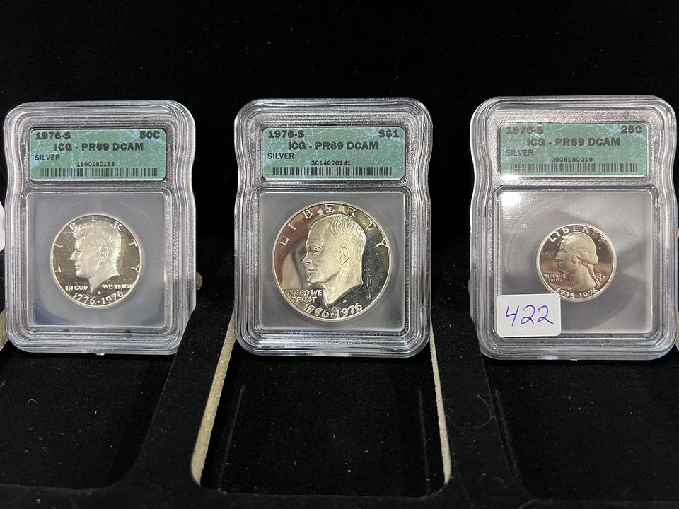 1976 S SILVER PROOF SET BICENTENNIAL 3 COINS ICG PR 69 DCAM with box | eBay