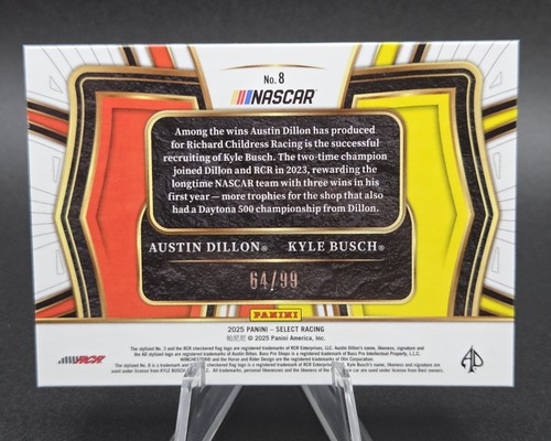 Austin Dillon/Kyle Busch 2025 Panini Select Racing /99 Red Prizm Tandem ...