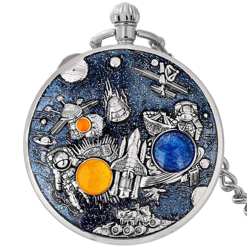 Unique Musical Movement Pocket Watch Astronaut Space Quartz with Fob ...