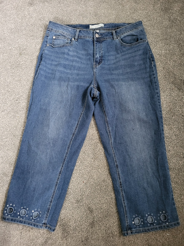 Women's Denim Cropped Keyhole Cuffed Medium Faded Blue Jeans Plus Size ...