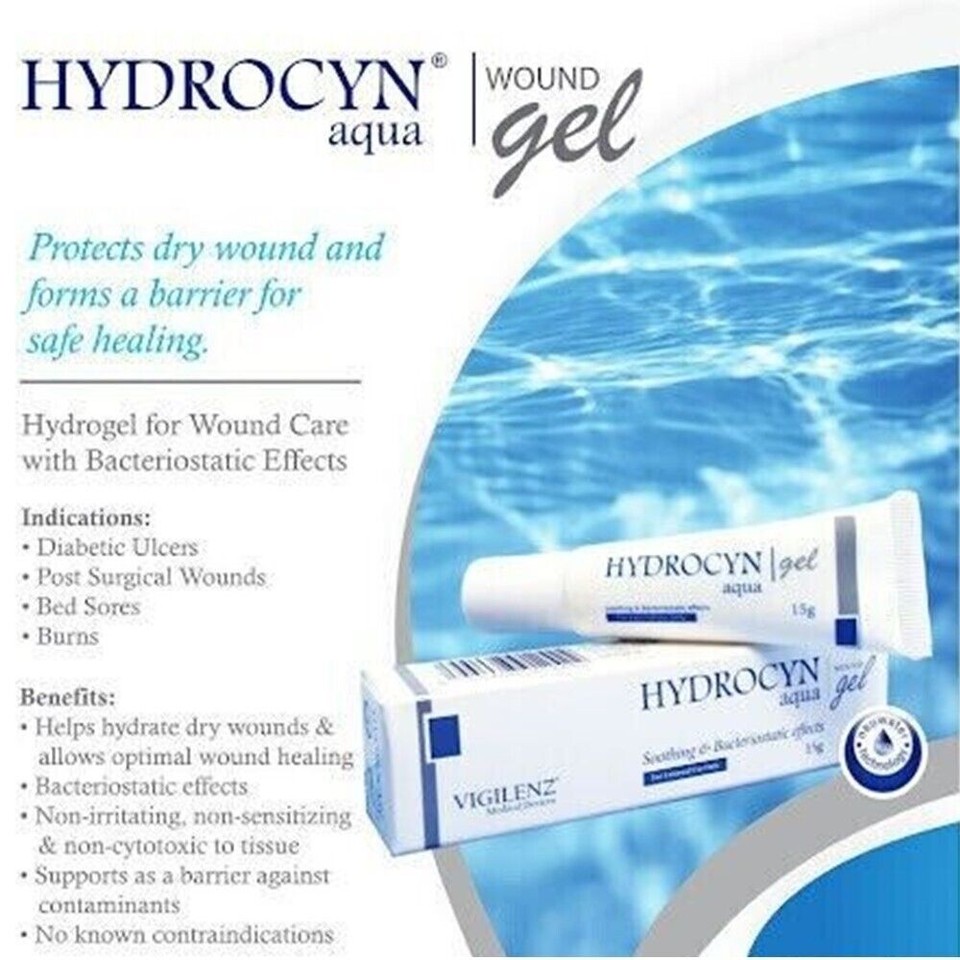 Hydrocyn Aqua Wound Healing Gel 15g For Burns, Ulcers, Sores Replace ...