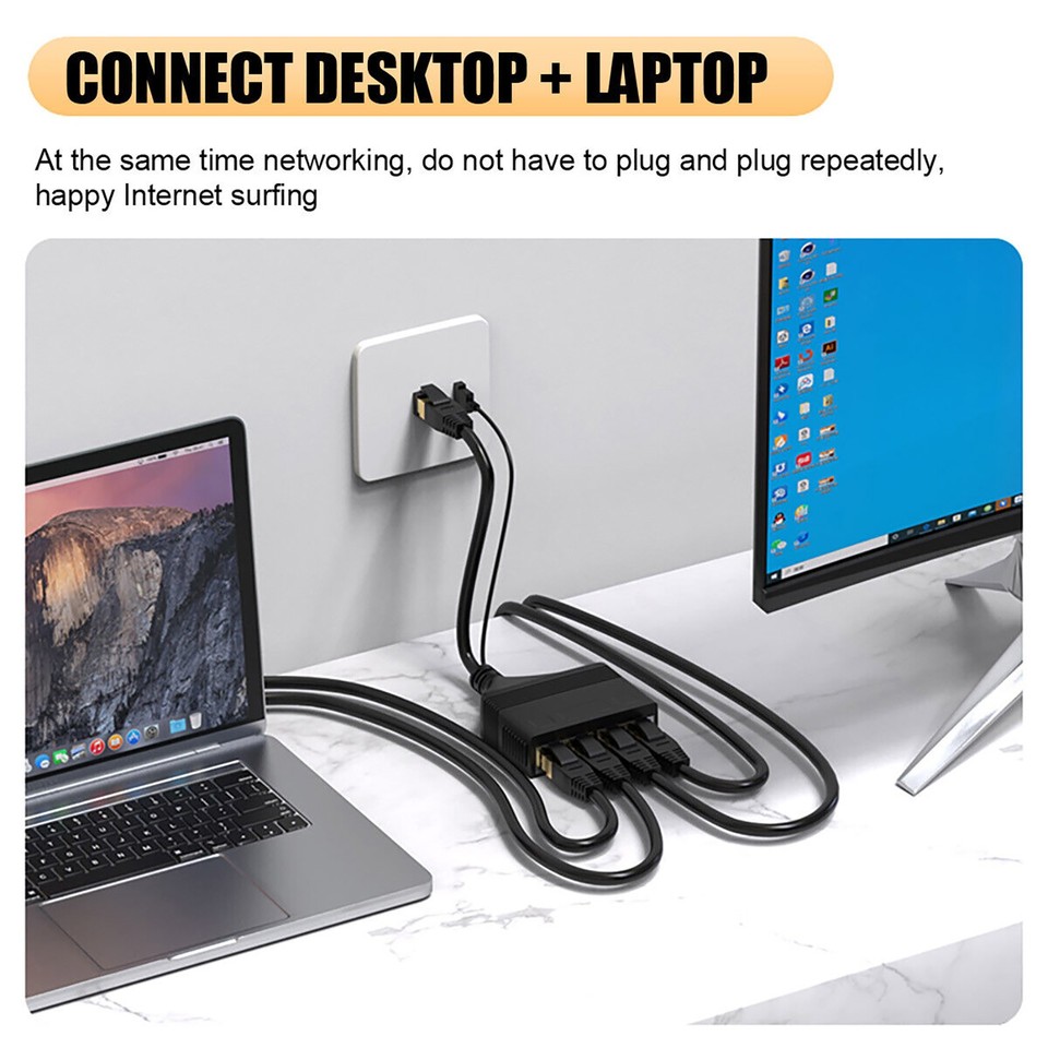 1000Mbps Ethernet Splitter Adapter RJ45 Cable LAN Network Internet 1 IN ...