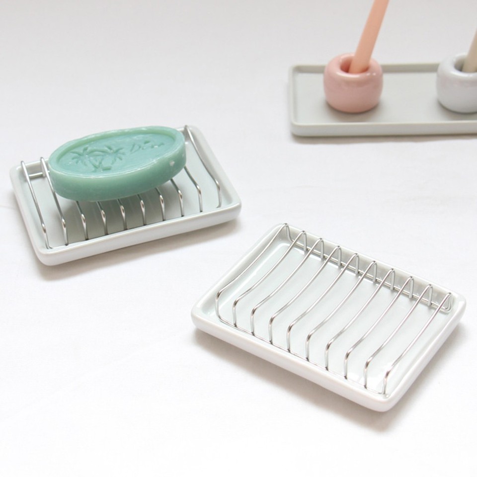 Household Draining Soap Tray Bathroom Holder for Shower Ceramic Dish ...