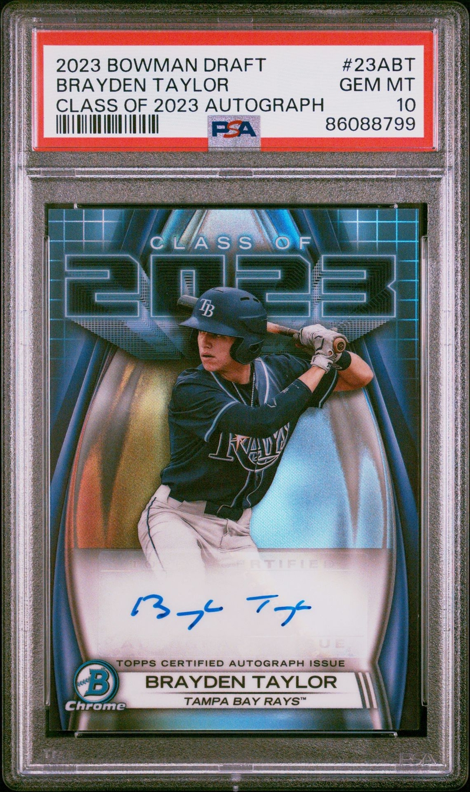 PSA 10 BRAYDEN TAYLOR AUTO Class of 2023 Bowman Chrome Draft RAYS RC ...