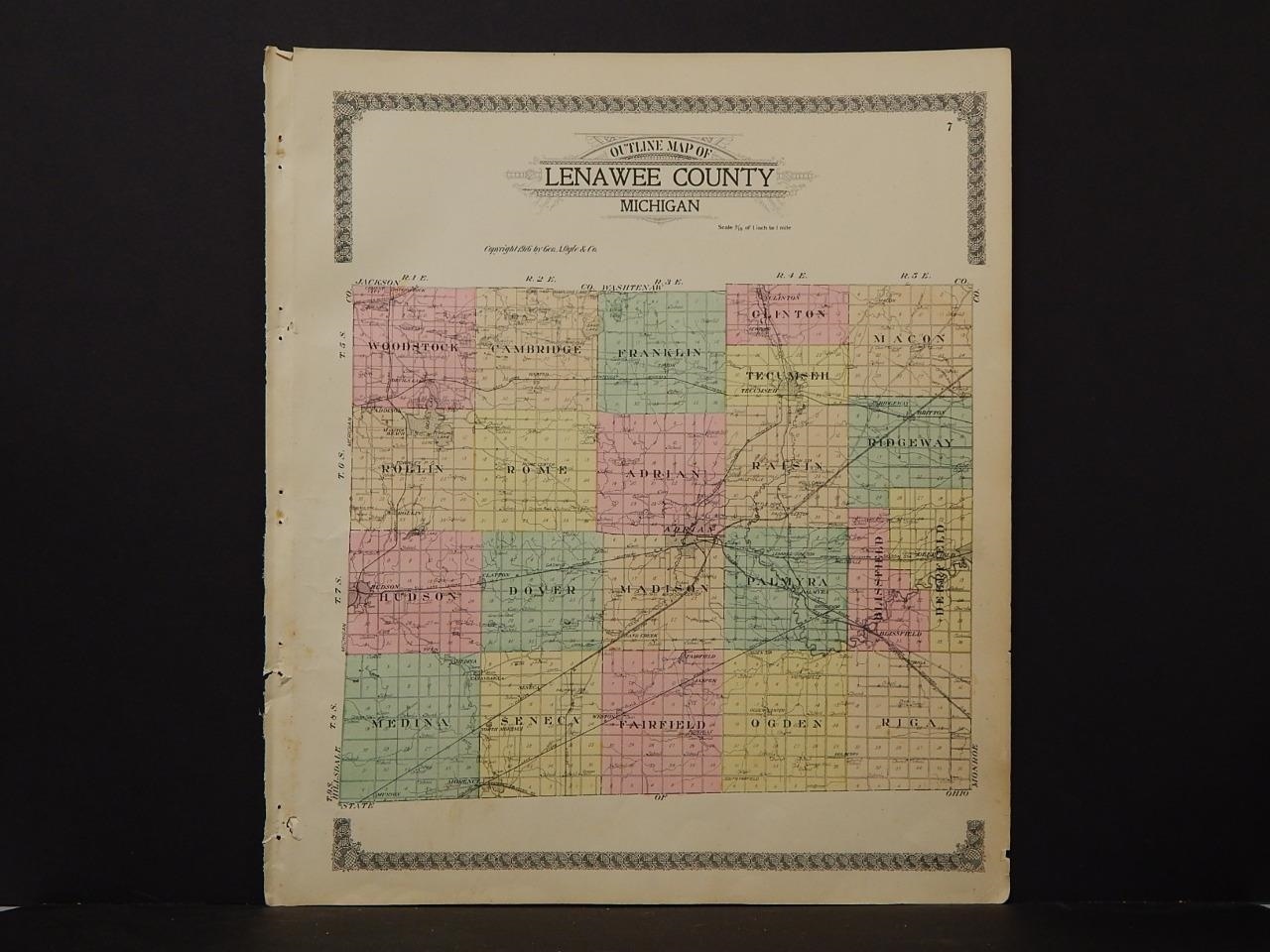 Michigan, Lenawee County Map, 1916 L3#22 | eBay