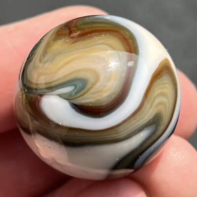 Vintage JABO Peltier Akro Glass Swirl Marble 0.95” Creamy Green Swamp ...