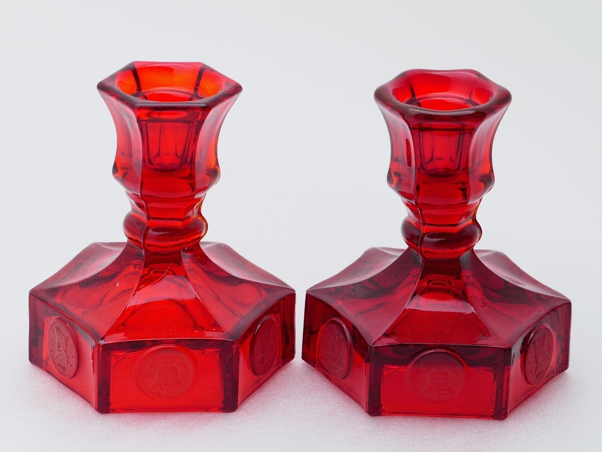 Ruby Red 4 Candlestick Holder Ruby Candlesticks Etsy