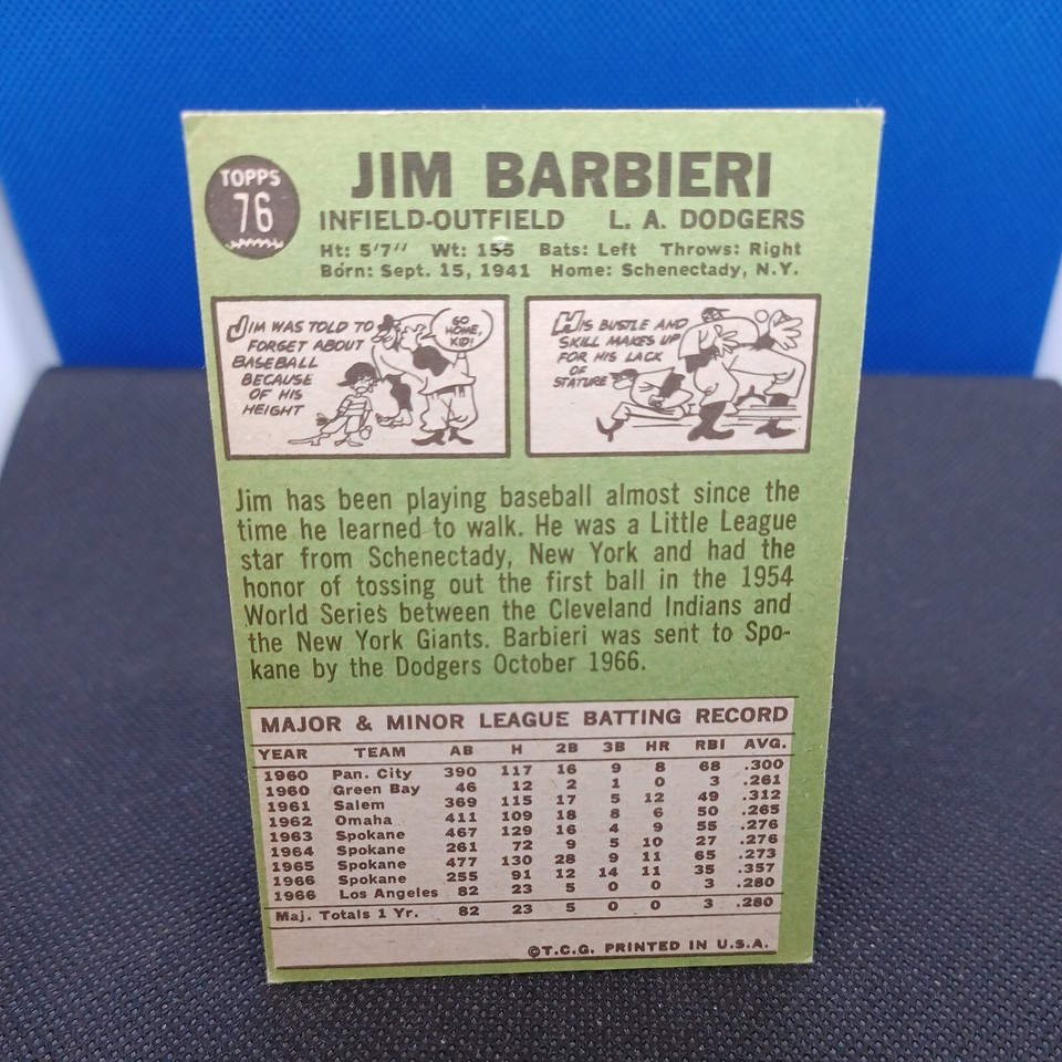 1967 Topps Baseball #76 Jim Barbieri - Los Angeles Dodgers Ex (oc) | eBay