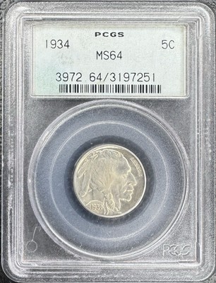 1934 Buffalo Nickel 5C PCGS MS64 🩵🩵BABY BLUE TONING - GREAT EYE APPEAL ...