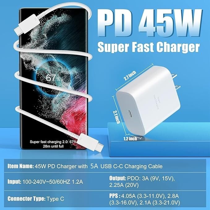 Samsung 45W Super Fast Charger USB-C Fast Charging Wall Charger ...