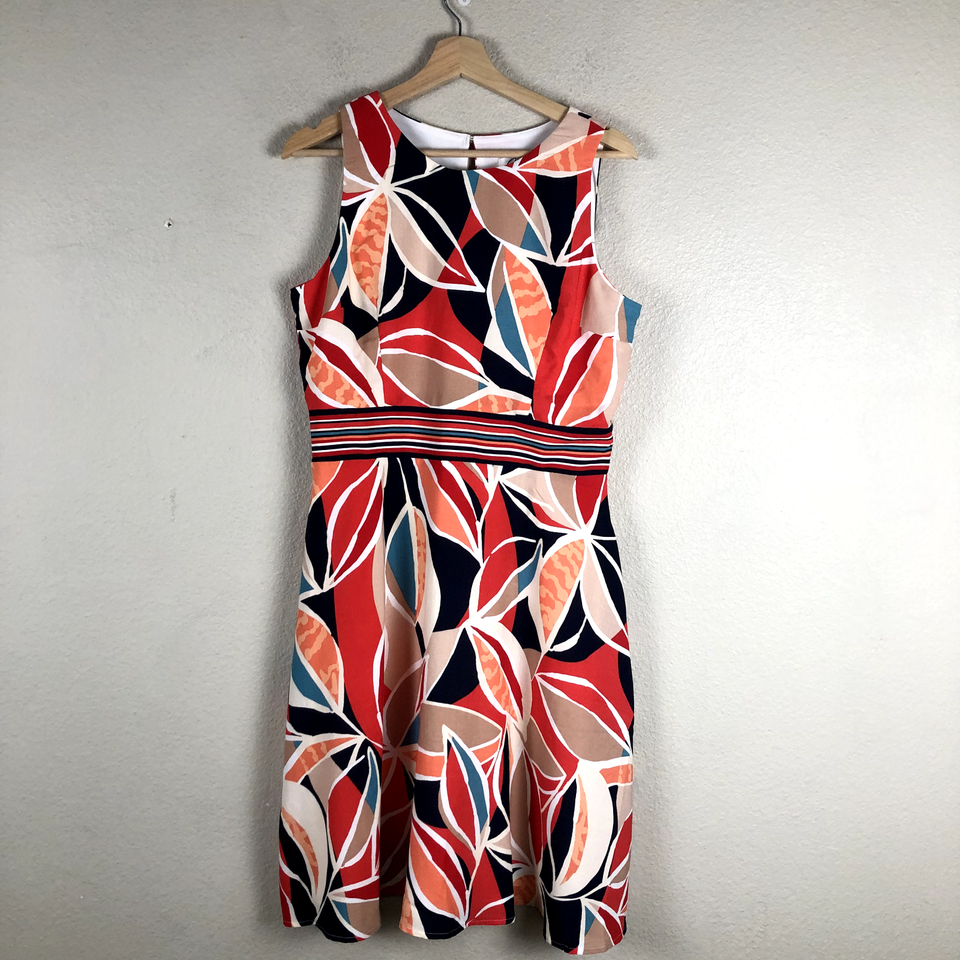 Chetta B Dress Womens 10 Petite Red Multicolor Abstract Geo Print A ...